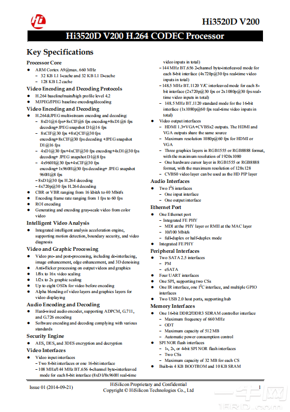 海思Hi3520DV200芯片规格书/datasheet-一牛网论坛