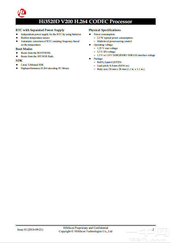 海思Hi3520DV200芯片规格书/datasheet-一牛网论坛