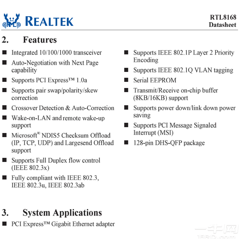 Realtek RTL8168 datasheet/数据手册-一牛网论坛