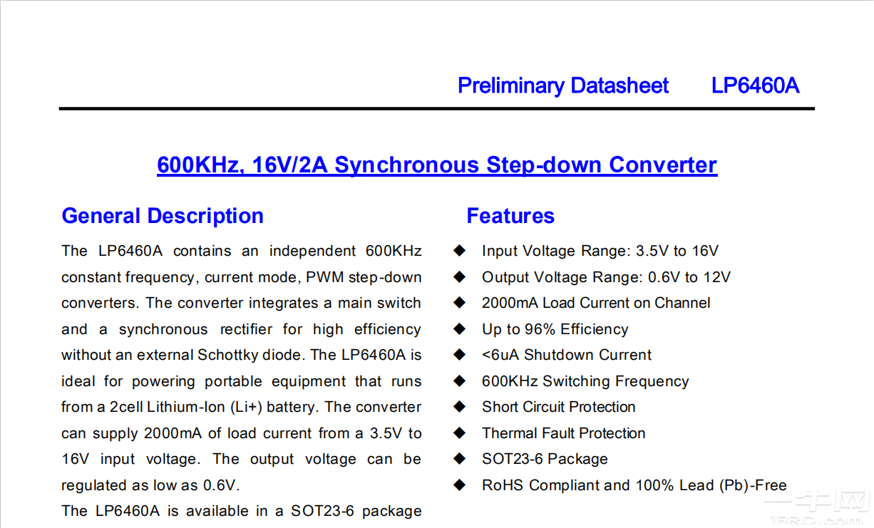 LP6460频率600KHz，16V/2A同步降压转换器，16V2A高压降压IC-一牛网论坛