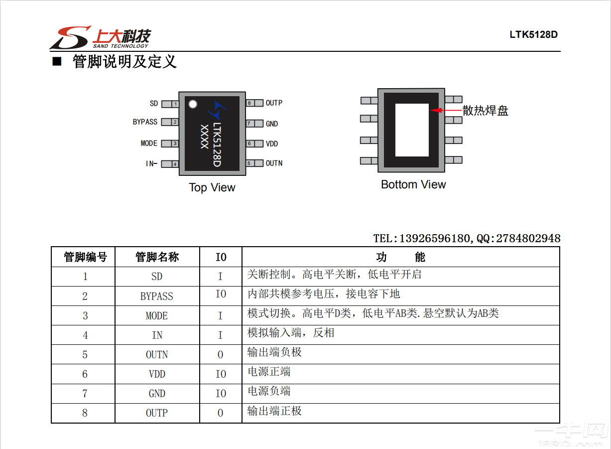 LTK5128D高耐压3Ω7.3W，AB类D类切换单声道音频放大器-一牛网论坛