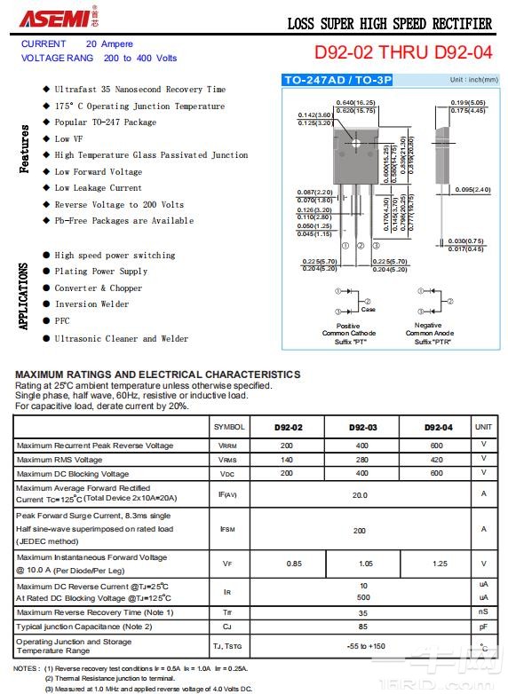 D92-02-ASEMI低压降款超快恢复二极管-一牛网论坛