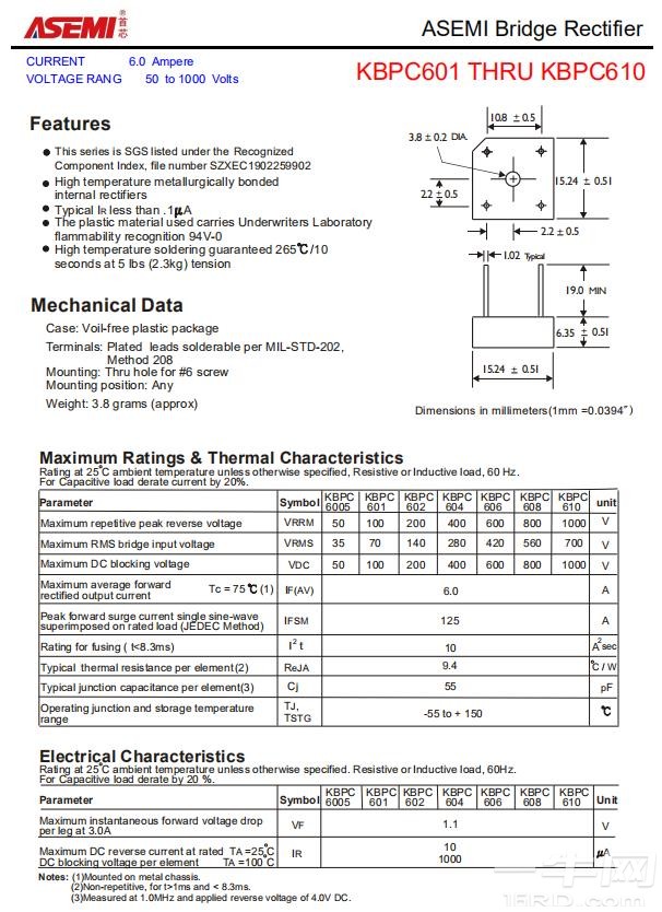 KBPC610-ASEMI整流方桥6A 1000V-一牛网论坛
