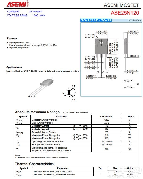 25N120-ASEMI高压MOS管25N120-一牛网论坛