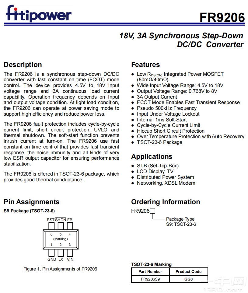 FR9206S9 TSOT-23-6 18V、3A同步降压85TDC/DC转换器-一牛网论坛