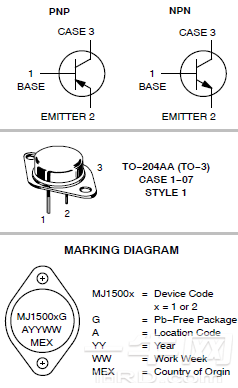 安森美MJ15001 (NPN) , MJ15002 (PNP)互补硅功率晶体管datasheet-一牛网论坛