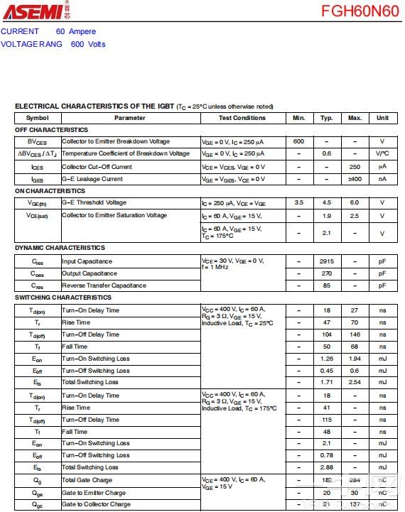 FGH60N60-ASEMI大功率IGBT管FGH60N60-一牛网论坛