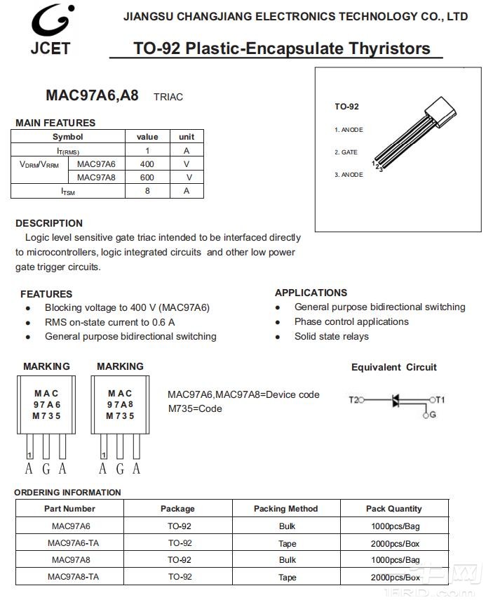 MAC97A8-ASEMI代理长电原厂双向可控硅MAC97A8-一牛网论坛