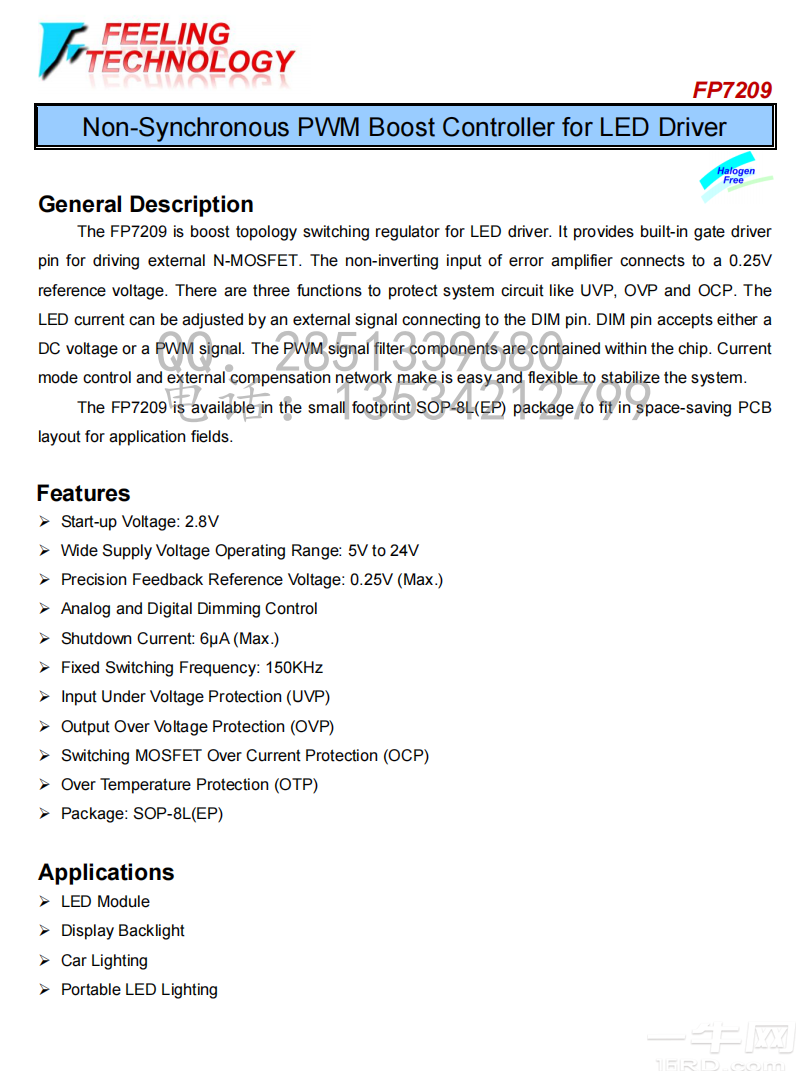 FP7209 针对LED驱动程序的非同步PWM启动控制器芯片-一牛网论坛