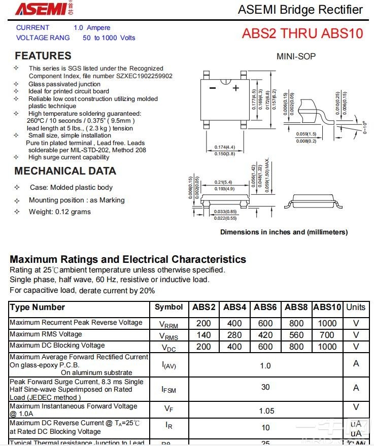 ABS10-ASEMI迷你贴片整流桥50MIL芯片ABS10-一牛网论坛