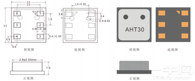 奥松电子AHT30 DC 2.2-5.5V-40~120℃、0~100%RH温湿度传感器-一牛网论坛