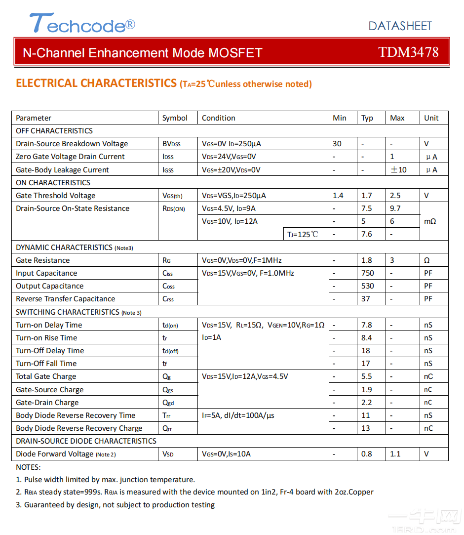TDM3478 N-通道增强模式MOSFET芯片-一牛网论坛