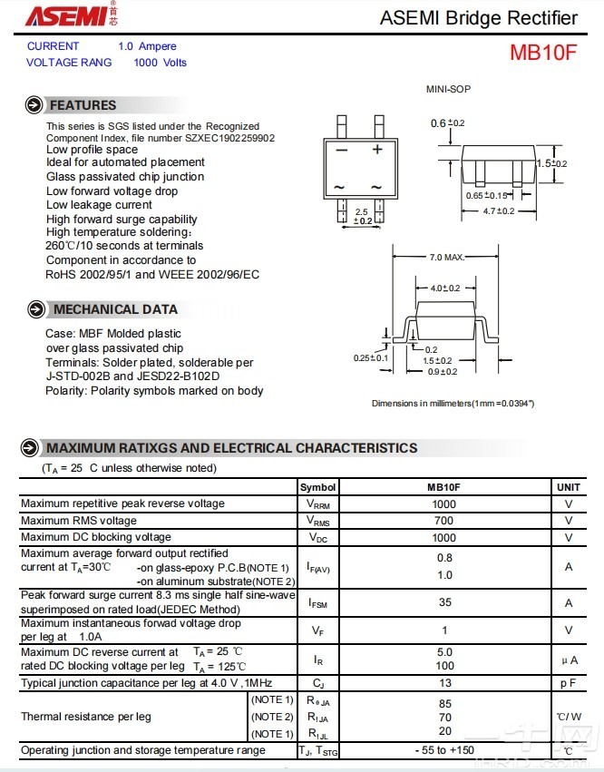 MB10F-ASEMI适配器专用整流桥MB10F-一牛网论坛