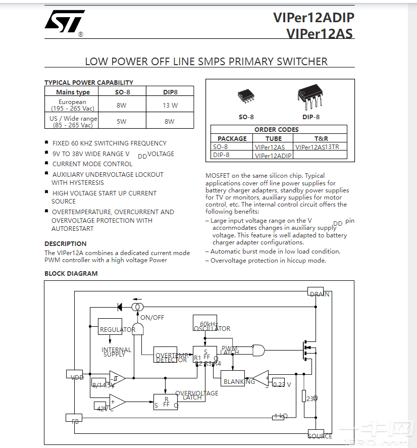 VIPER12A意法VIPER12DIP电磁炉/适配器/充电器电源芯片-一牛网论坛