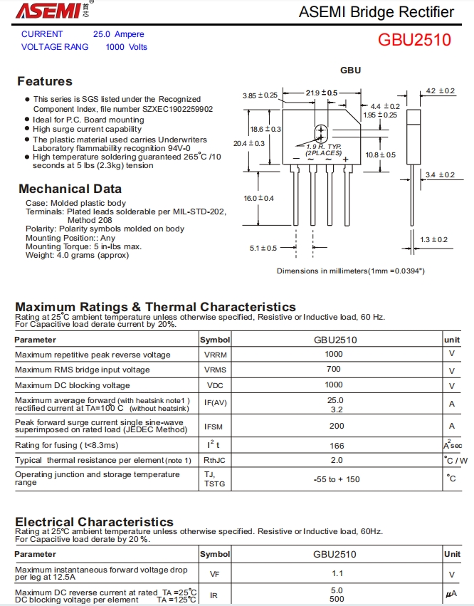 GBU2510-ASEMI储能专用整流桥GBU2510-一牛网论坛