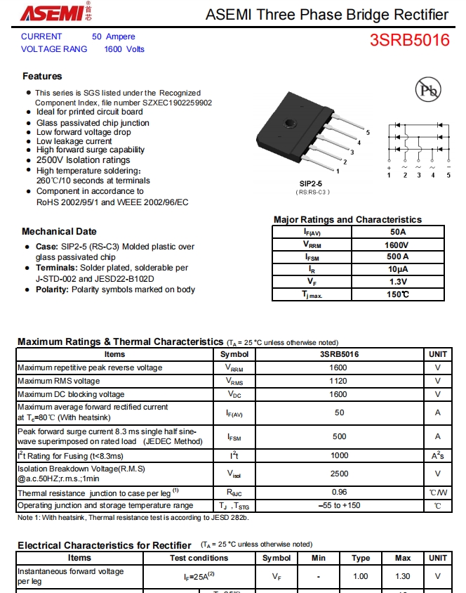 3SRB5016-ASEMI三相整流桥3SRB5016-一牛网论坛