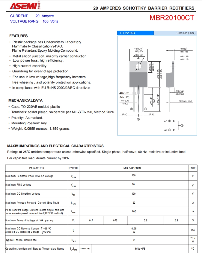 MBR20100CT-ASEMI半塑封肖特基二极管MBR20100CT-一牛网论坛
