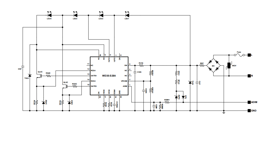 一款具有内部2通道和外部2通道的交流直接LED驱动IC-WD35-S28A-一牛网论坛