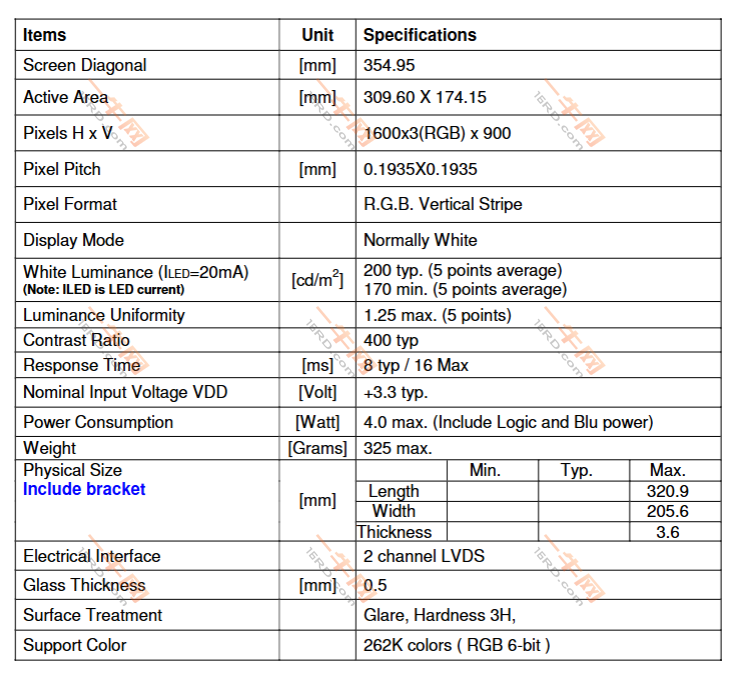 友达 B140RW02 V0 14.0 英寸 HD+ 规格书 datasheet-一牛网论坛